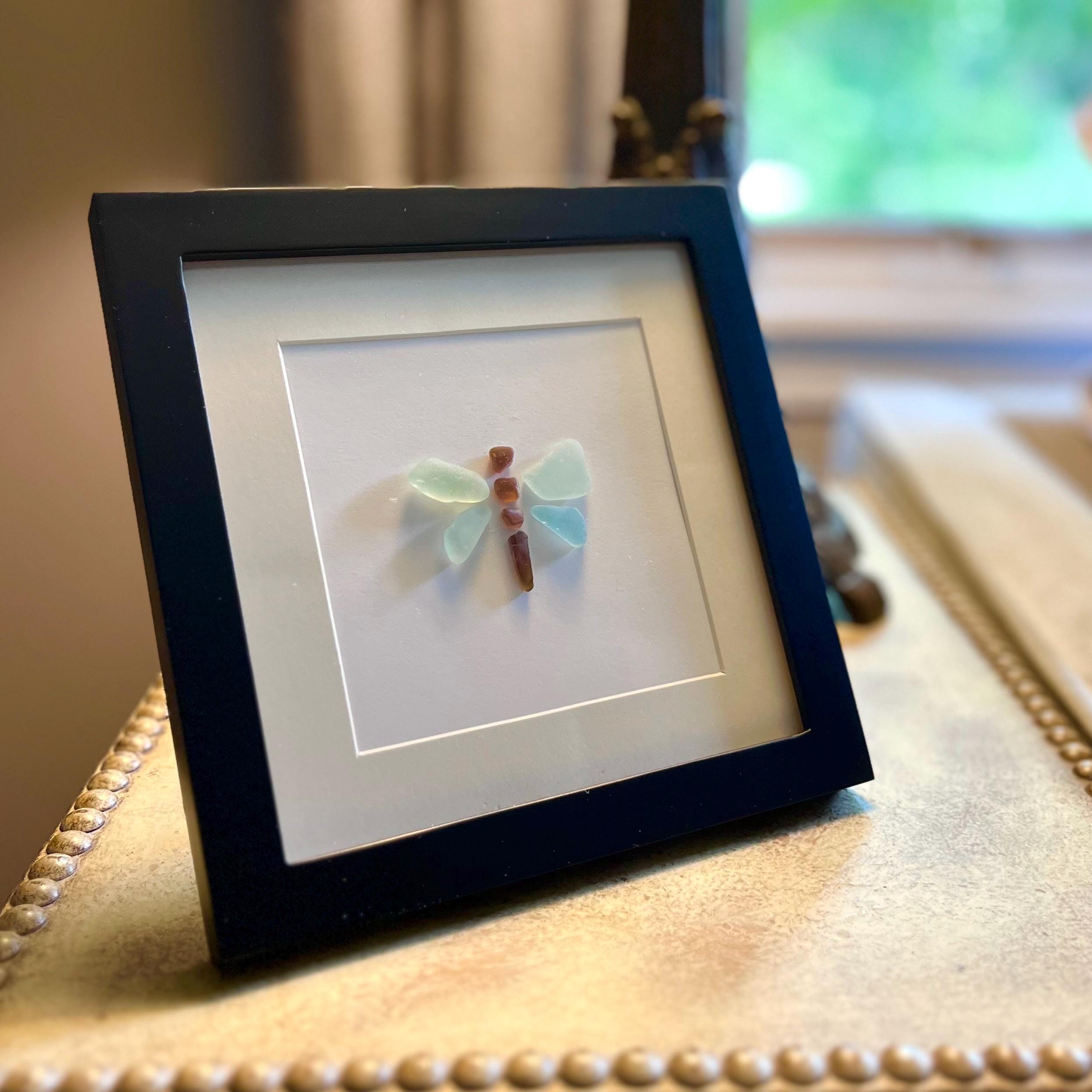 Framed Sea Glass Collage Art Dragonfly - Etsy