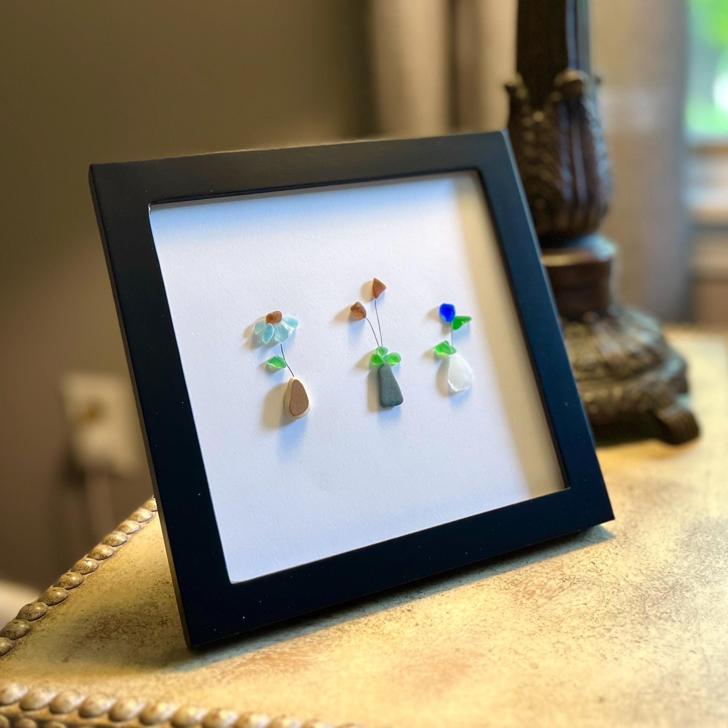 Sea Glass Collage Art Three Flowers - Etsy