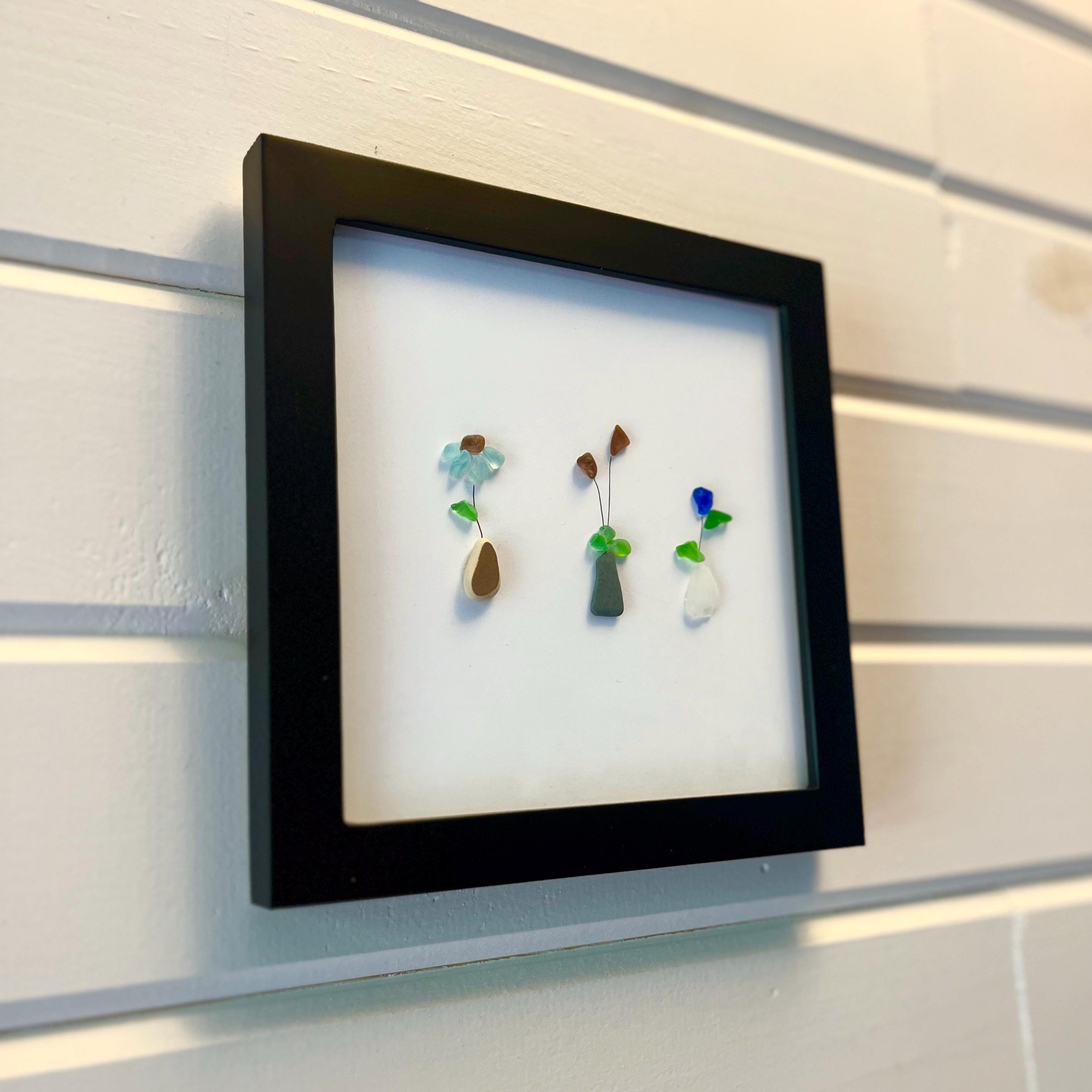 Sea Glass Collage Art Three Flowers - Etsy