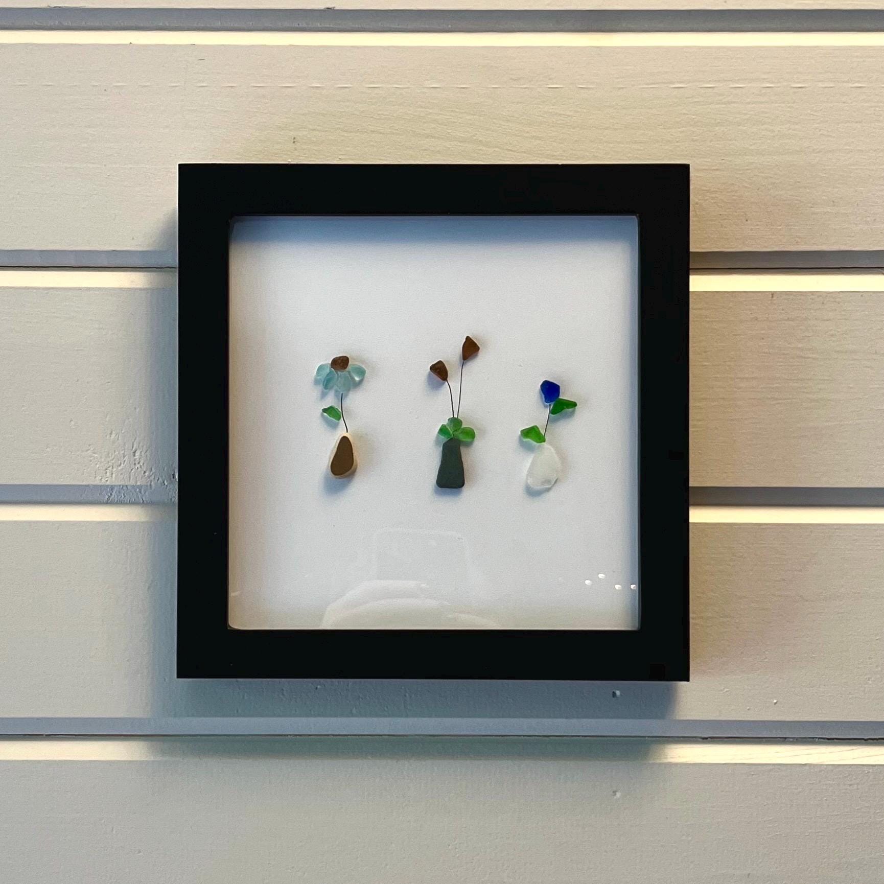 Sea Glass Collage Art Three Flowers - Etsy