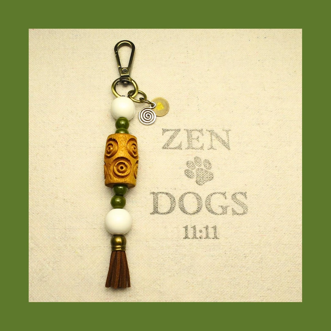 Nirvana Mala Inspired Dangle Keychain: Carved Spiral Wood & Bone Beads ...