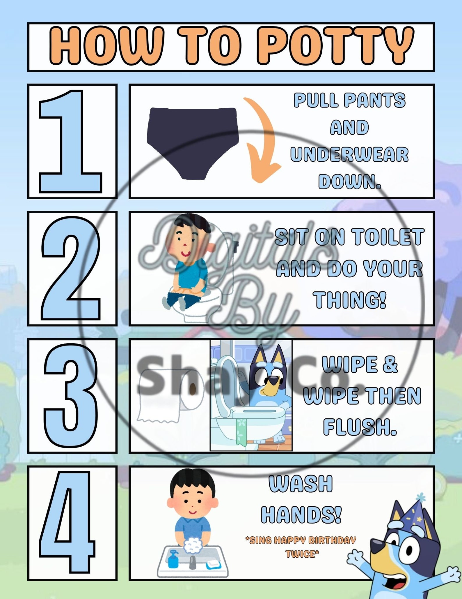 BLUEY Reward Chart/potty Chart & Potty Instructions Digital Downloads ...