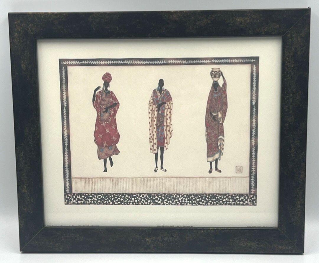 Gretchen Shannon Maasai Figures African Art Print Framed 11.75" X 9.75 ...