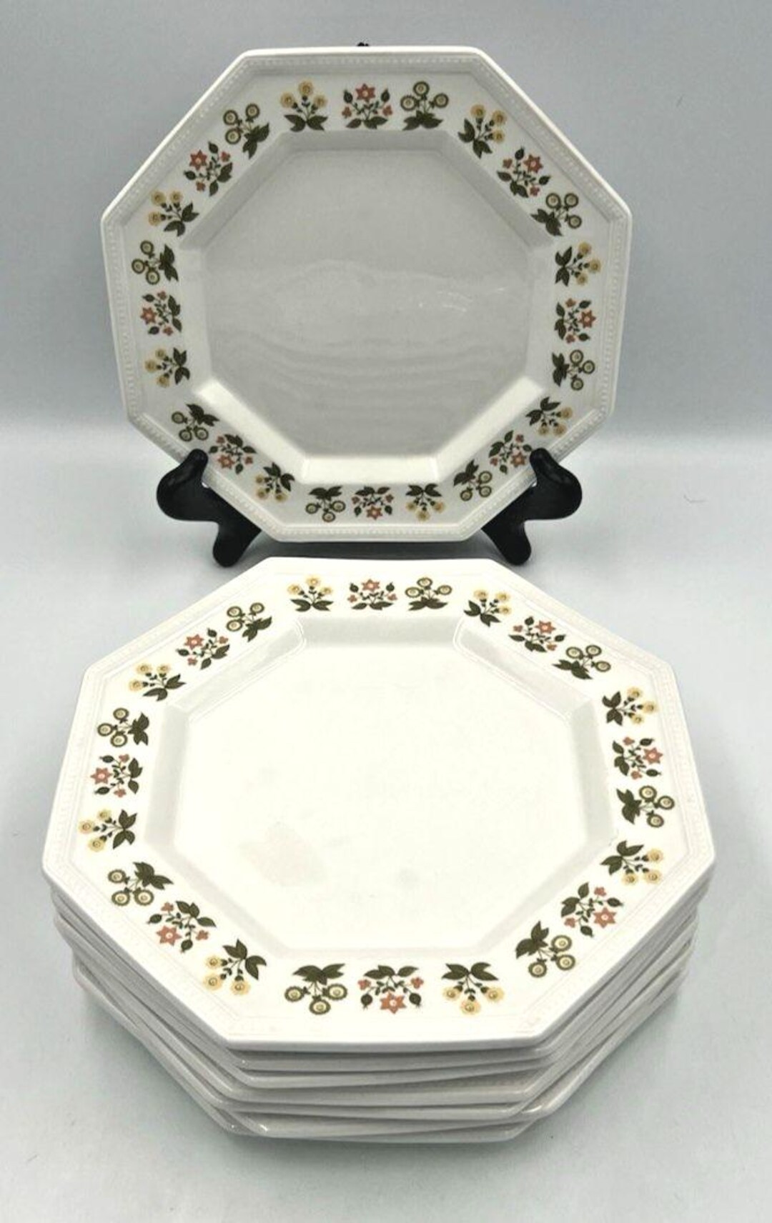 8 Vintage Johnson Brothers Heritage Ironstone Posy Octagon Salad Plate ...