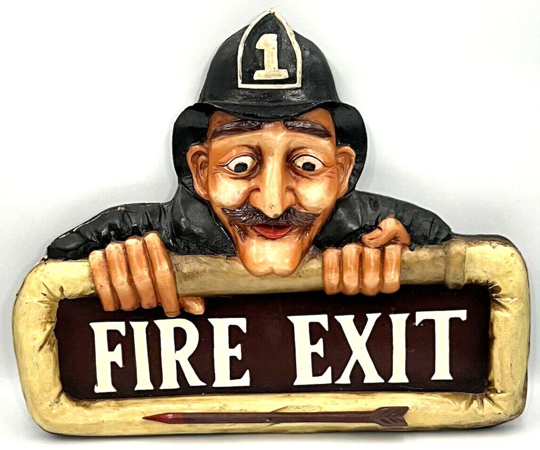 VTG Hanging Wood Fireman Fire Exit Sign 3D Plaque 15.5"x12.5 ...