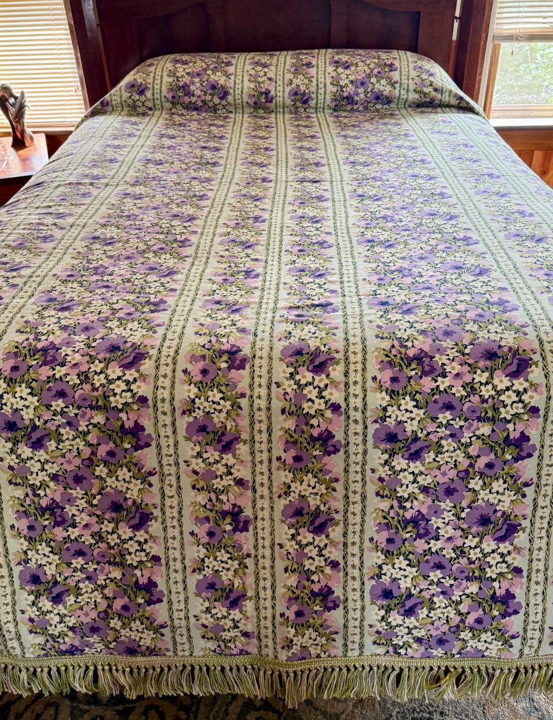 Vintage Bedspread: Lavender Floral Fringed Coverlet - Etsy