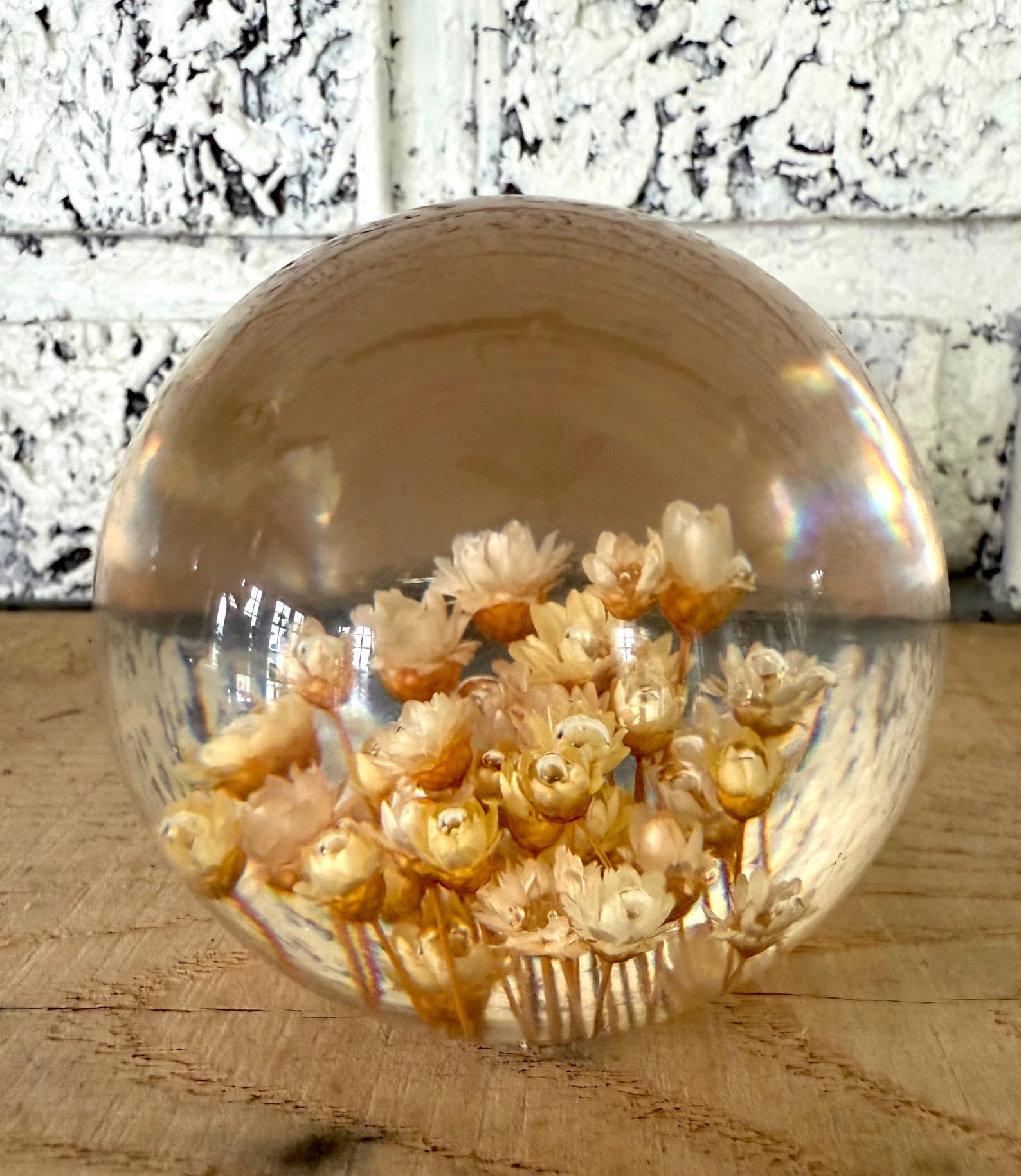 Vintage 1970's Lucite Orb Paperweight With Real Dried Wildflowers - Etsy