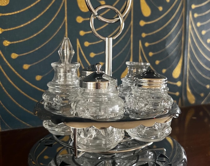 Vintage Glass Carousel Condiment Caddy, Silver, Salt N Pepper ...