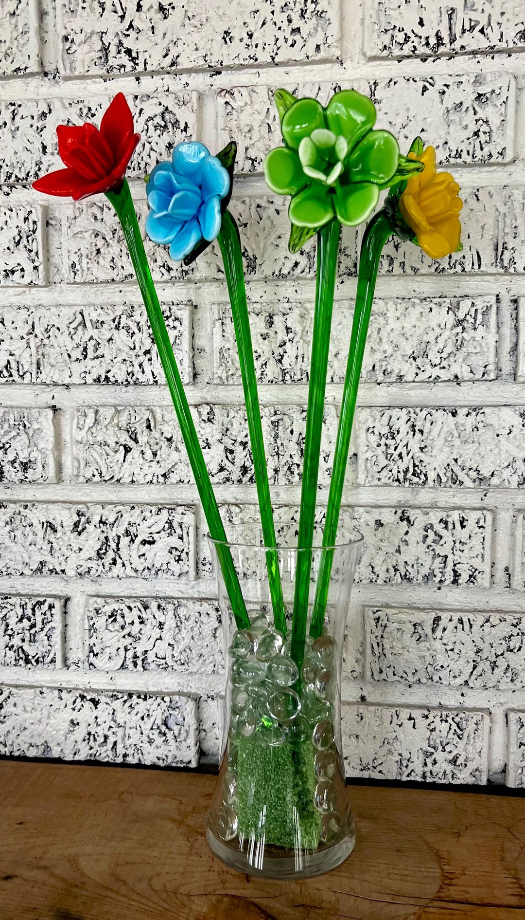 Vintage Hand Blown Glass Long Stem Flowers - Etsy