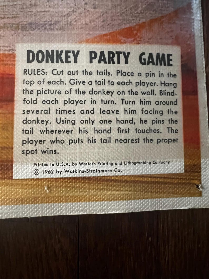 Donkey Party Pin the Tail on the Donkey Circa 1962 - Etsy