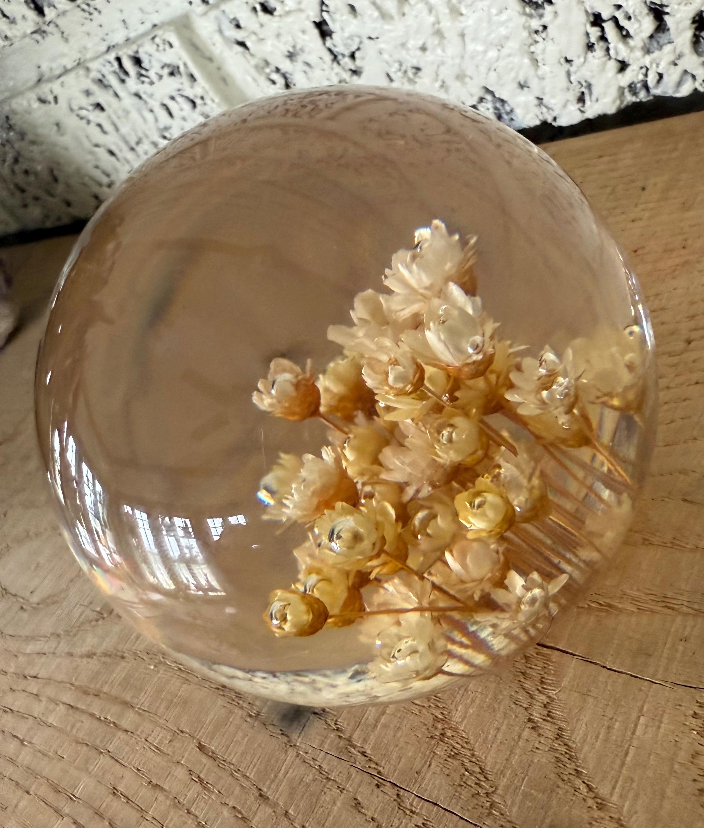 Vintage 1970's Lucite Orb Paperweight With Real Dried Wildflowers - Etsy
