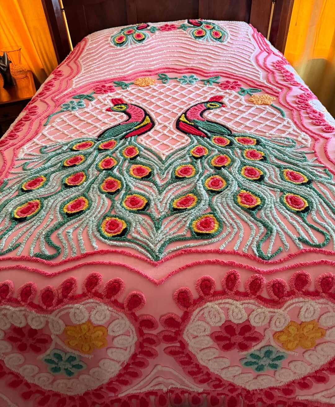 Rare Stunning Pink Double Peacock Chenille Bedspread - Etsy
