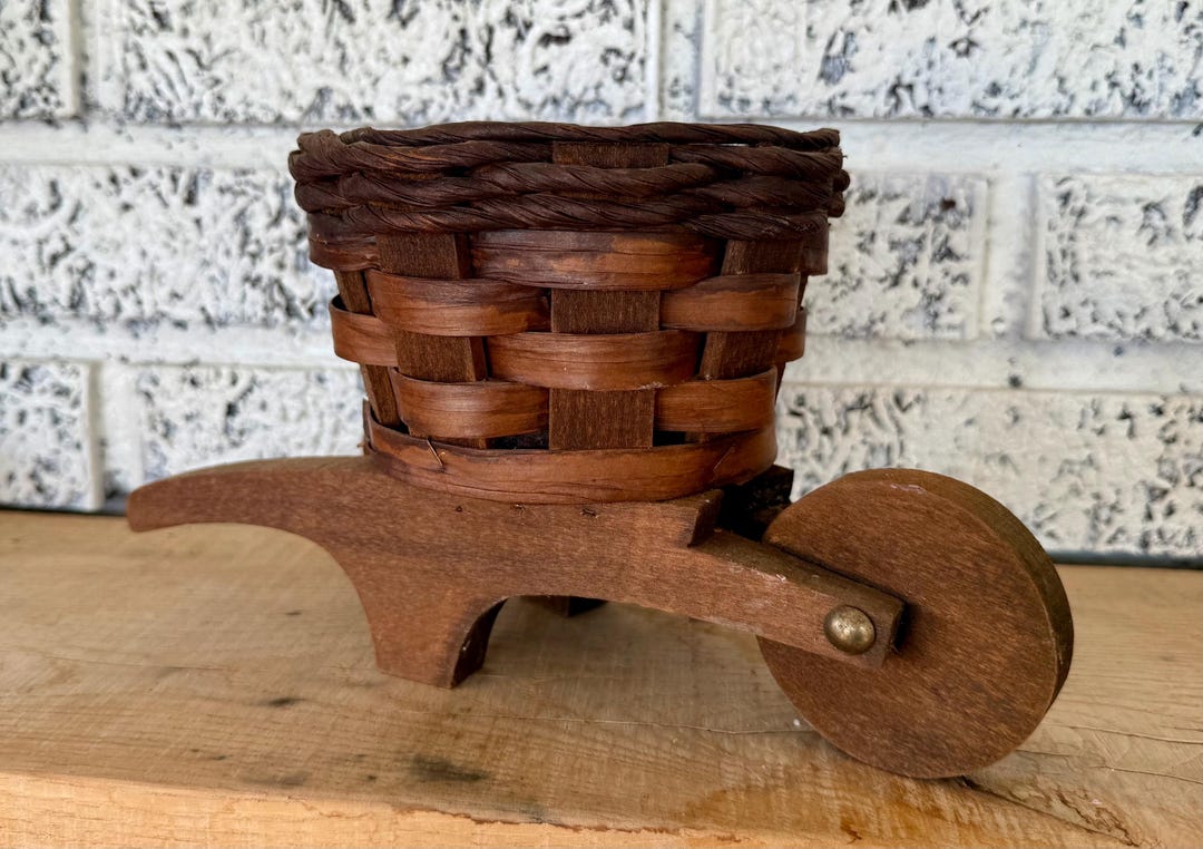 Vintage Wood Wheelbarrow Basket Planter - Etsy
