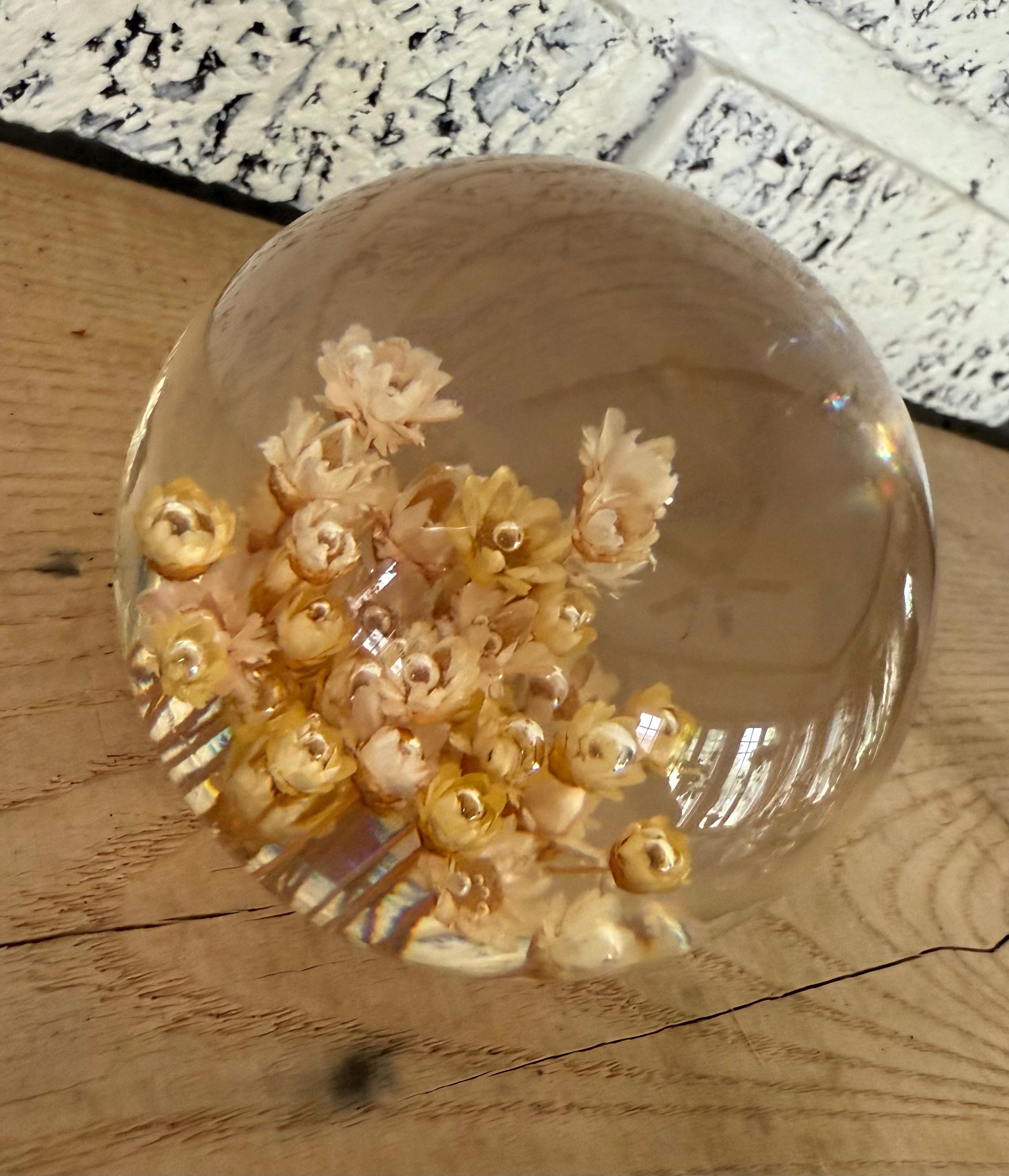 Vintage 1970's Lucite Orb Paperweight With Real Dried Wildflowers - Etsy