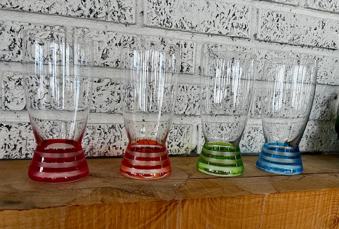 Drinking Glasses, Circleware, Crystal Striped Cooler. Set of 4 - Etsy