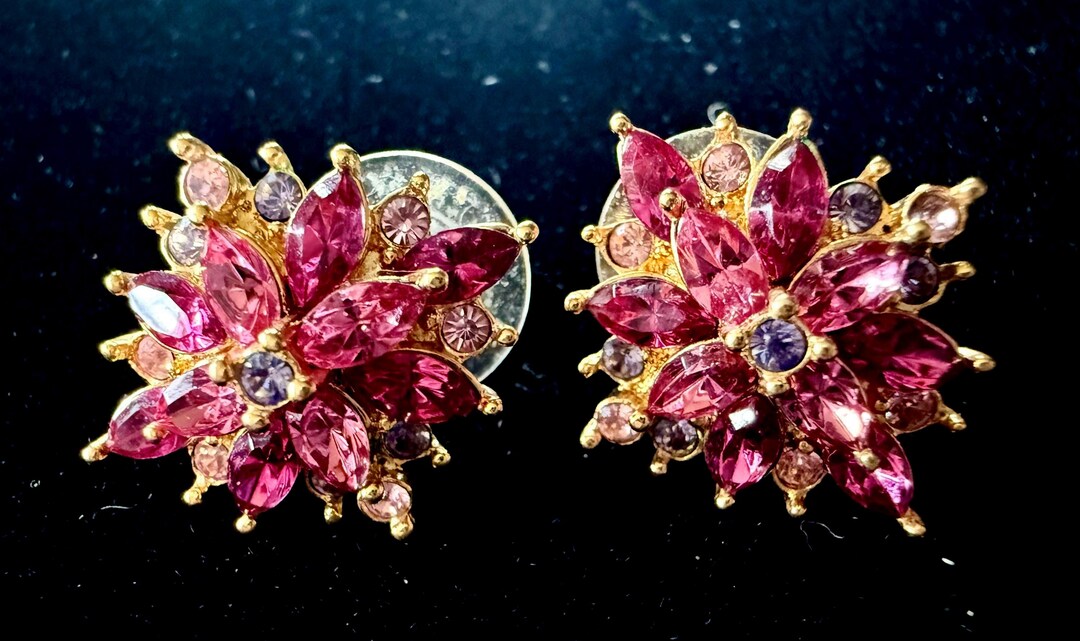 Vintage Signed Joan Rivers Pink Rhinestone Stud Earrings - Etsy