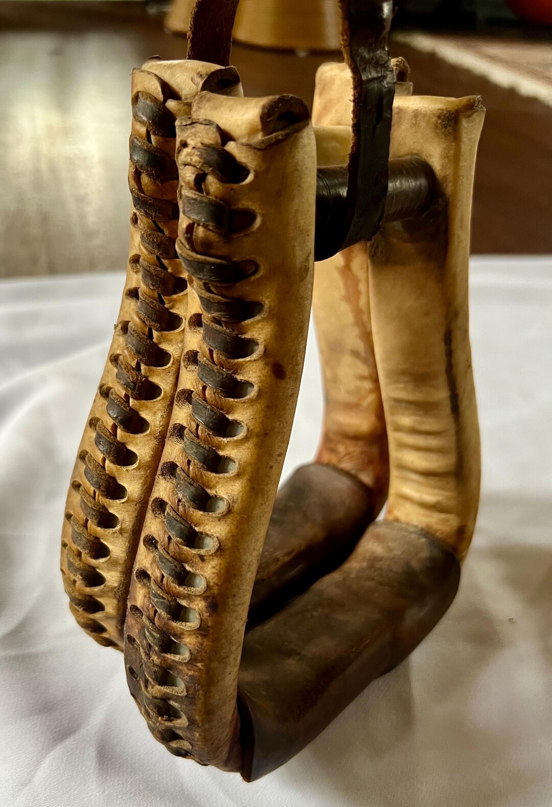 2 Vintage Authentic Rawhide Roper Western Stirrups Decor - Etsy
