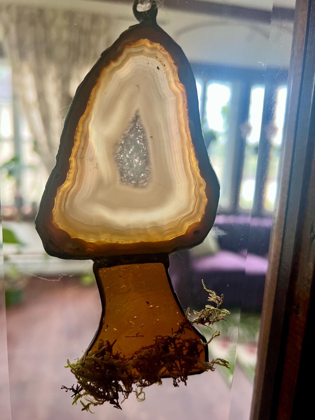 Unique Agate Slab Stained Glass Mushroom Suncatcher - Etsy