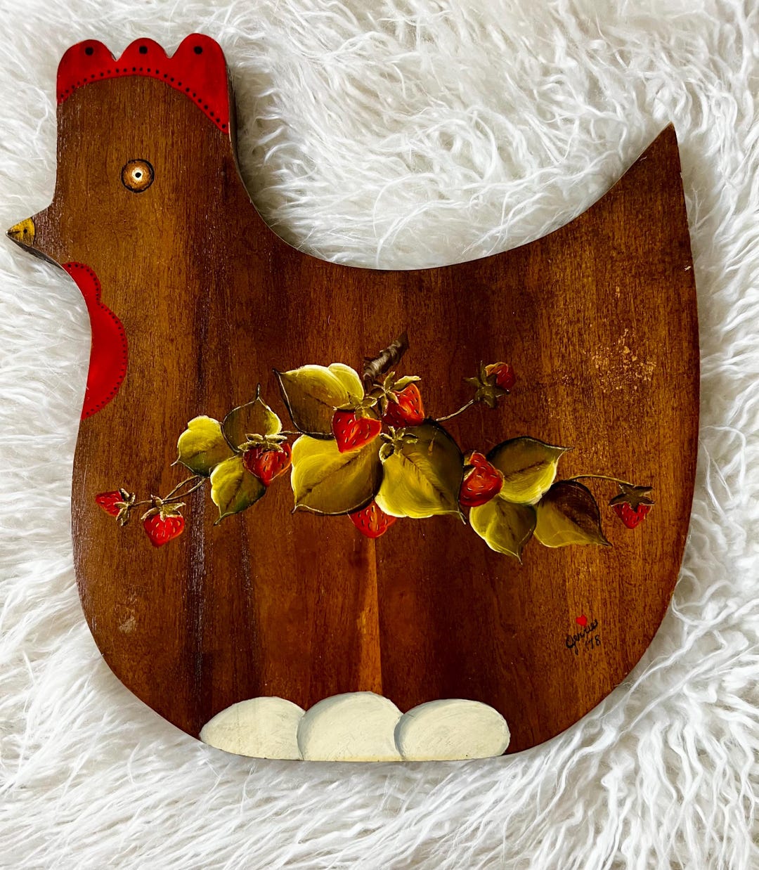 Hand Painted Chicken Shaped Cutting Board 1978 Signed - Etsy