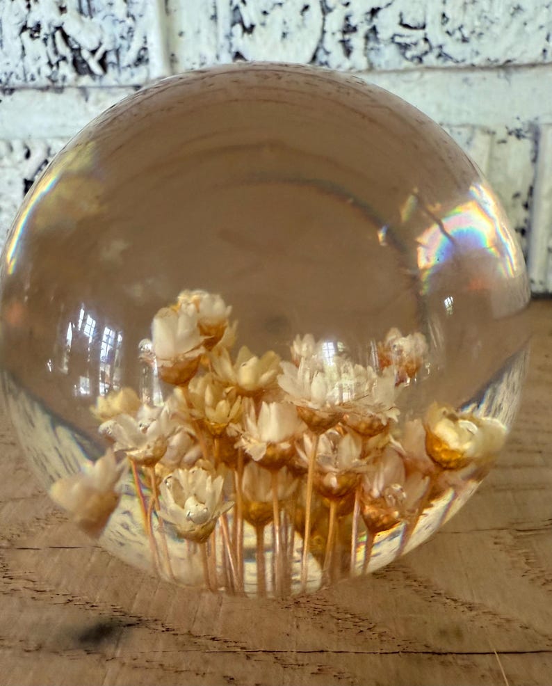 Vintage 1970's Lucite Orb Paperweight With Real Dried Wildflowers - Etsy
