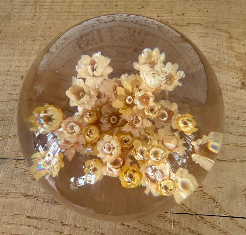 Vintage 1970's Lucite Orb Paperweight With Real Dried Wildflowers - Etsy