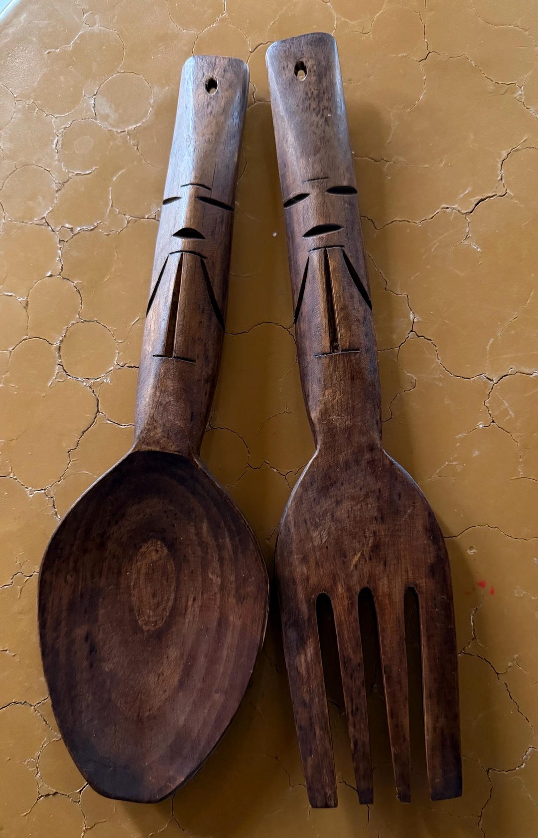 Vintage MCM Wood Carved Spoon and Fork - Etsy