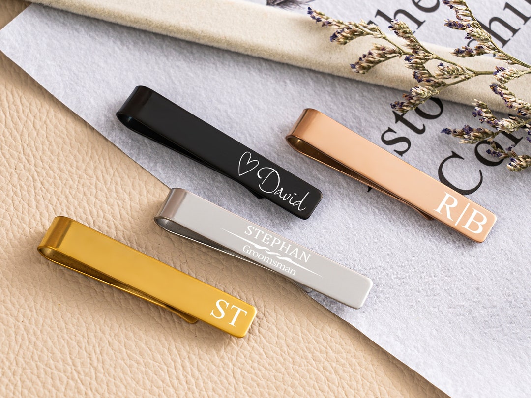 Engraved Tie Clip for Him | Custom Initials Tie Pin | Wedding Gift for ...