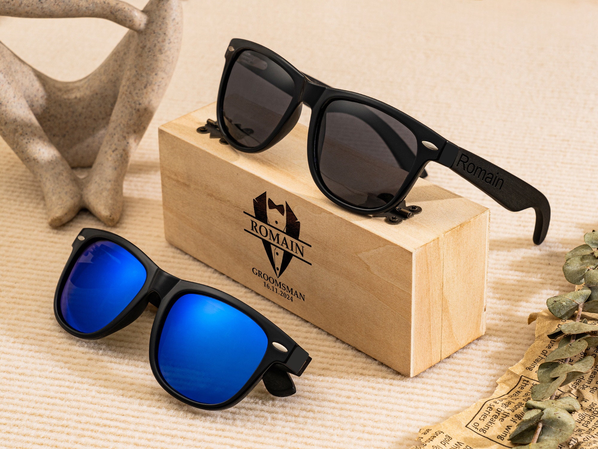 Personalized Ebony Wood Sunglasses, Engraved Wood Sunglasses, Groomsman ...