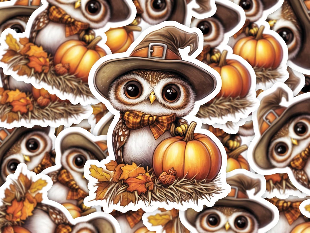 Cute Thanksgiving Owl With Pumpkin Sticker, Thanksgiving Owl With ...
