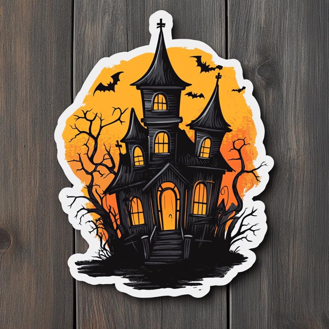 Halloween Haunted House Sticker, Haunted House Sticker - Etsy