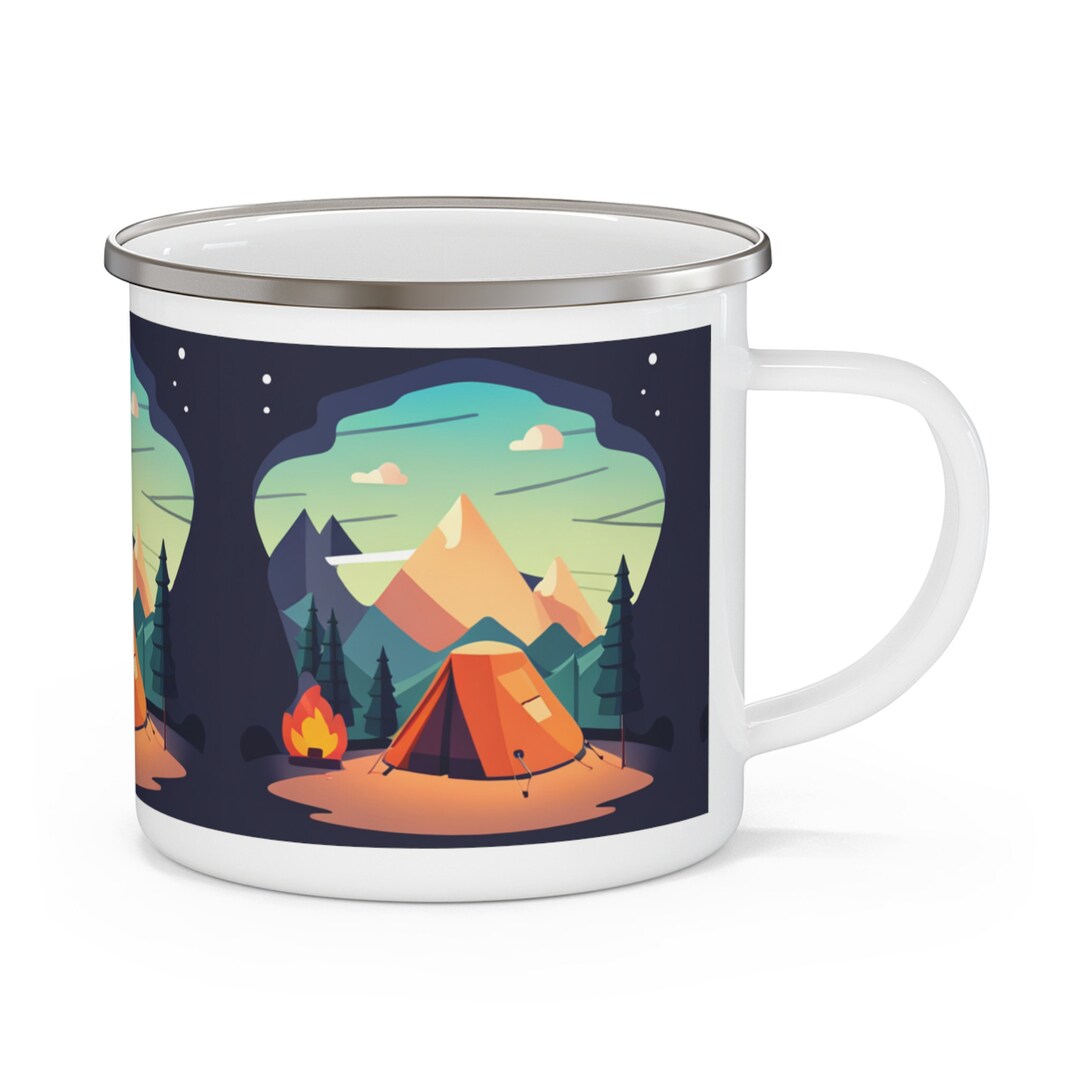Camp Fire and Tent Enamel Camping Mug, Gift for Camping Enthusiasts ...