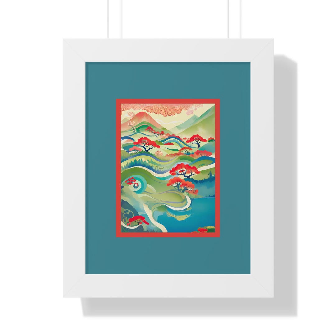 Vertical Poster, Abstract Japanese Art Landscape, Mountain Range Print ...