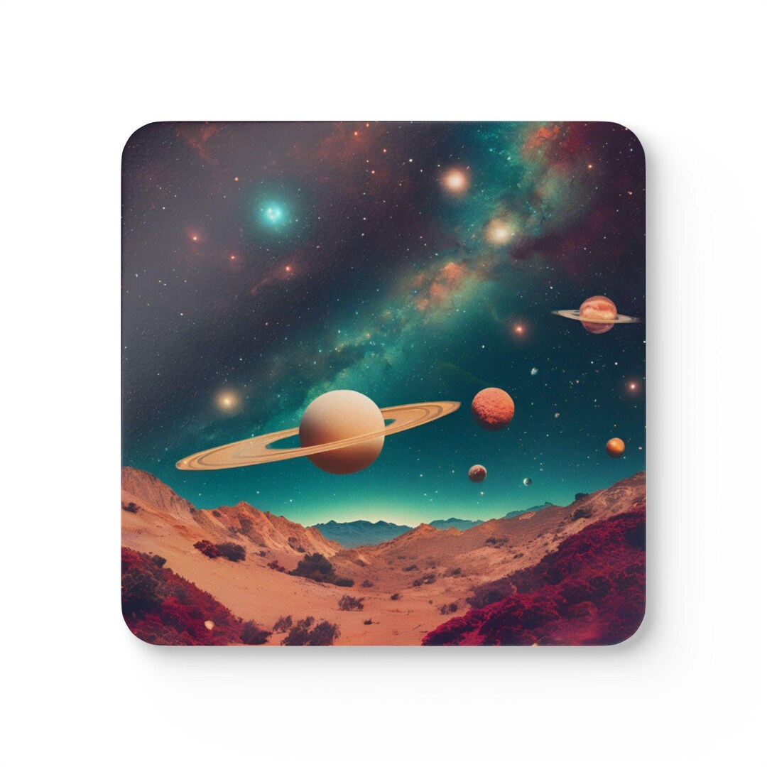 Coaster Set, Retro Outer-space Galaxy Design, Planets Corkwood Coaster ...