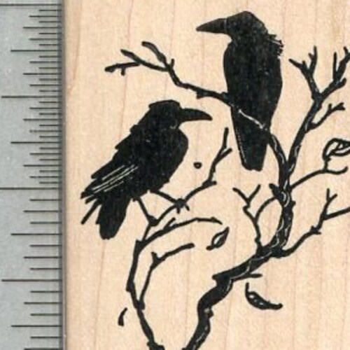 Raven Rubber Stamp Two Birds on a Branch Halloween Series - Etsy