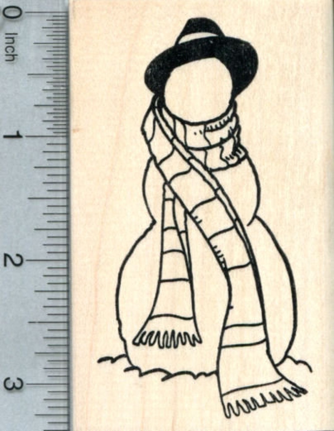 Faceless Snowman Rubber Stamp, in Fedora and Striped Scarf K32805 Wood ...