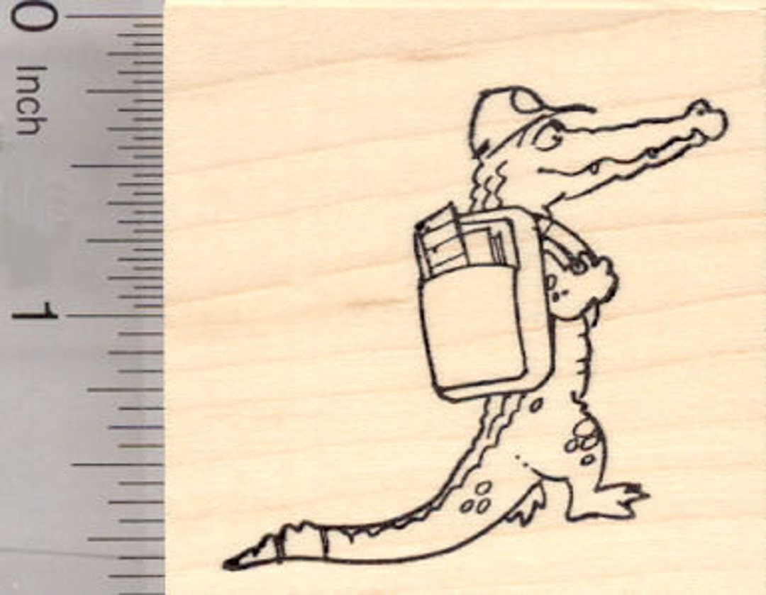 Alligator With Backpack, Back to School Rubber Stamp H19218 Wood ...