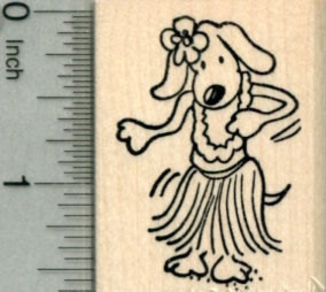 Hula Dog Rubber Stamp, Luau Party Series, Grass Skirt E30202 Wood ...