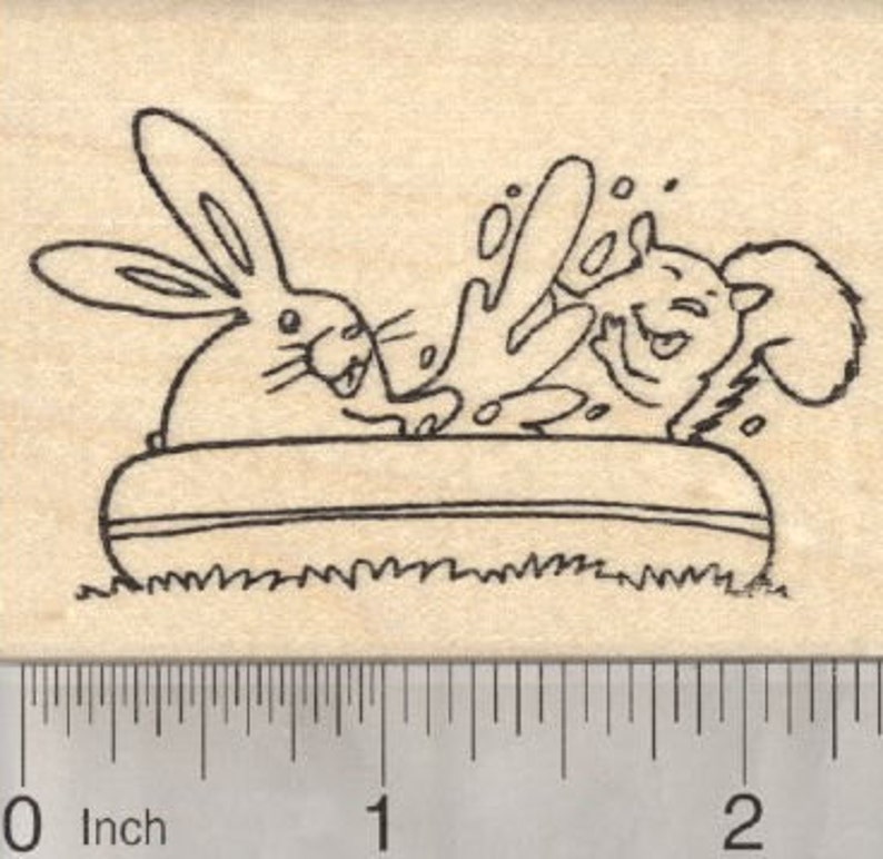 Bunny and Squirrel in Wading Pool Rubber Stamp Summer Fun - Etsy