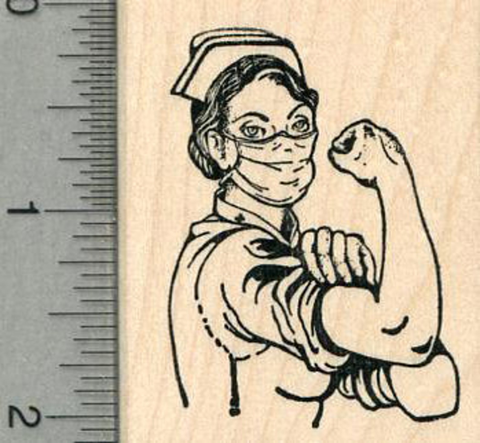 Nurse Rubber Stamp, Rosie the Riveter Pose 2" Tall, Healthcare Heroes ...