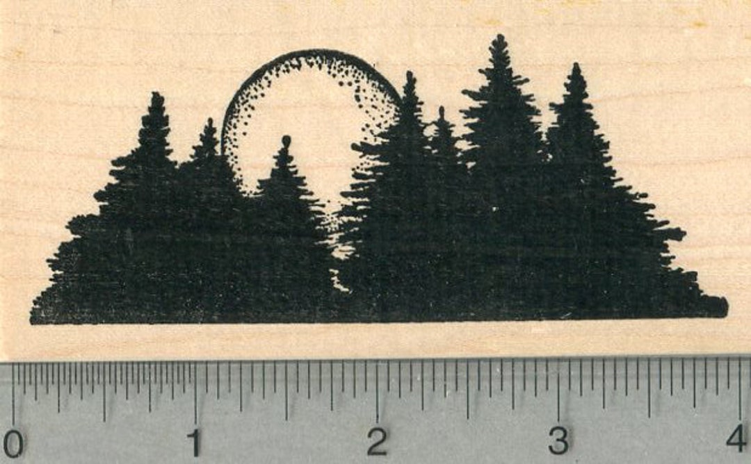 Evergreen Trees Rubber Stamp, Sunrise or Sunset, Scenery Series L37004 ...