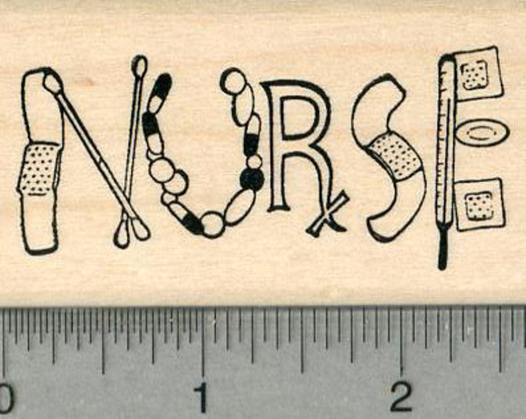 Nurse Rubber Stamp, With Bandages, Q-tips, Thermometer, Healthcare ...