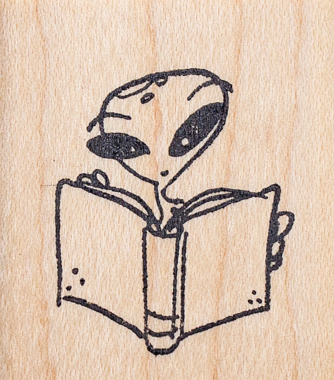 Alien Reading Rubber Stamp, With Book E38707 Wood Mounted - Etsy