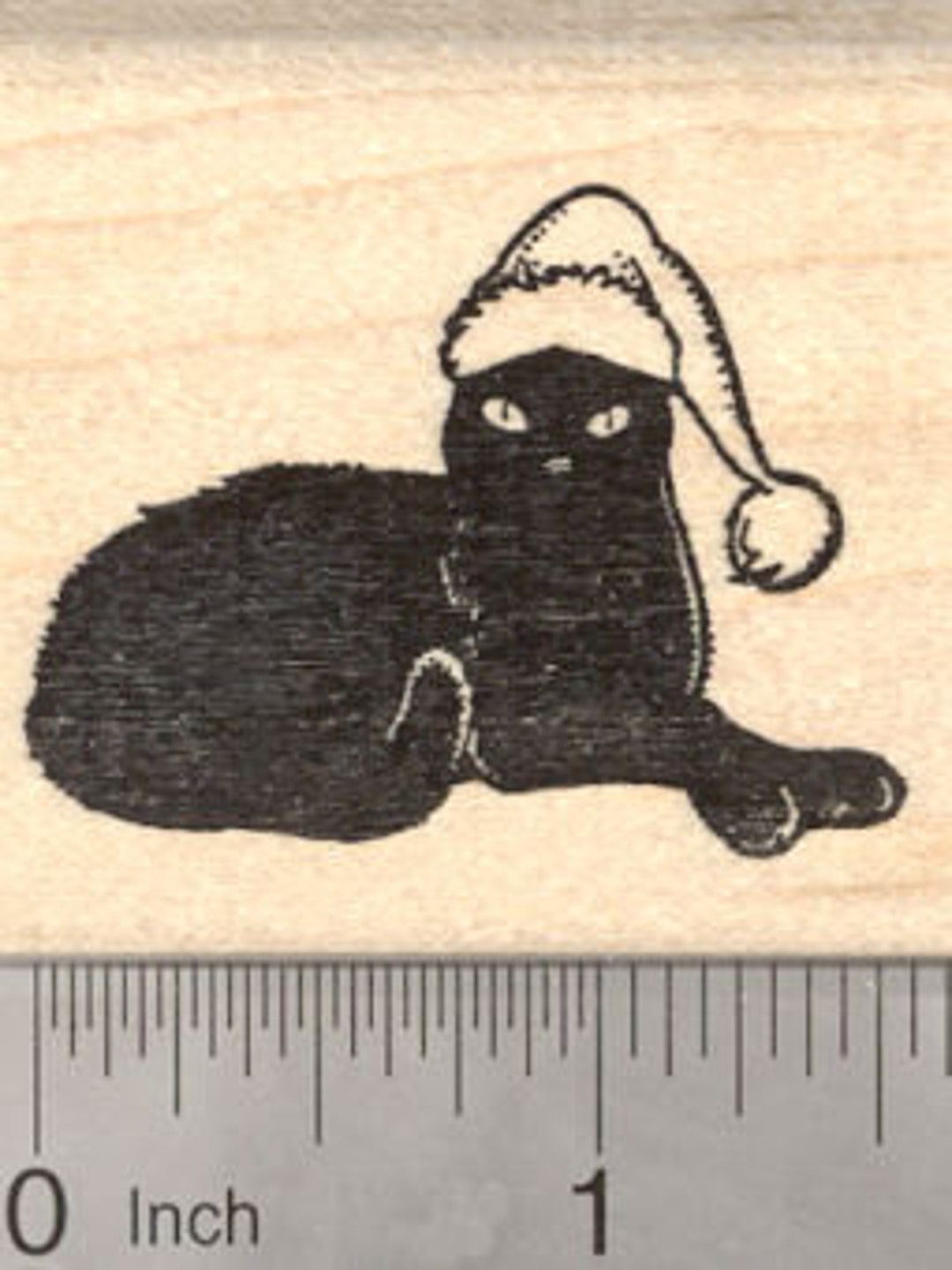 Christmas Black Cat Rubber Stamp, Feline in Santa Hat E26506 Wood ...
