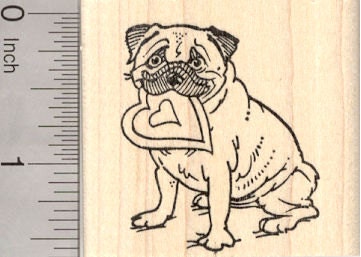 Valentine's Day Pug Rubber Stamp Dog With Heart in Mouth - Etsy