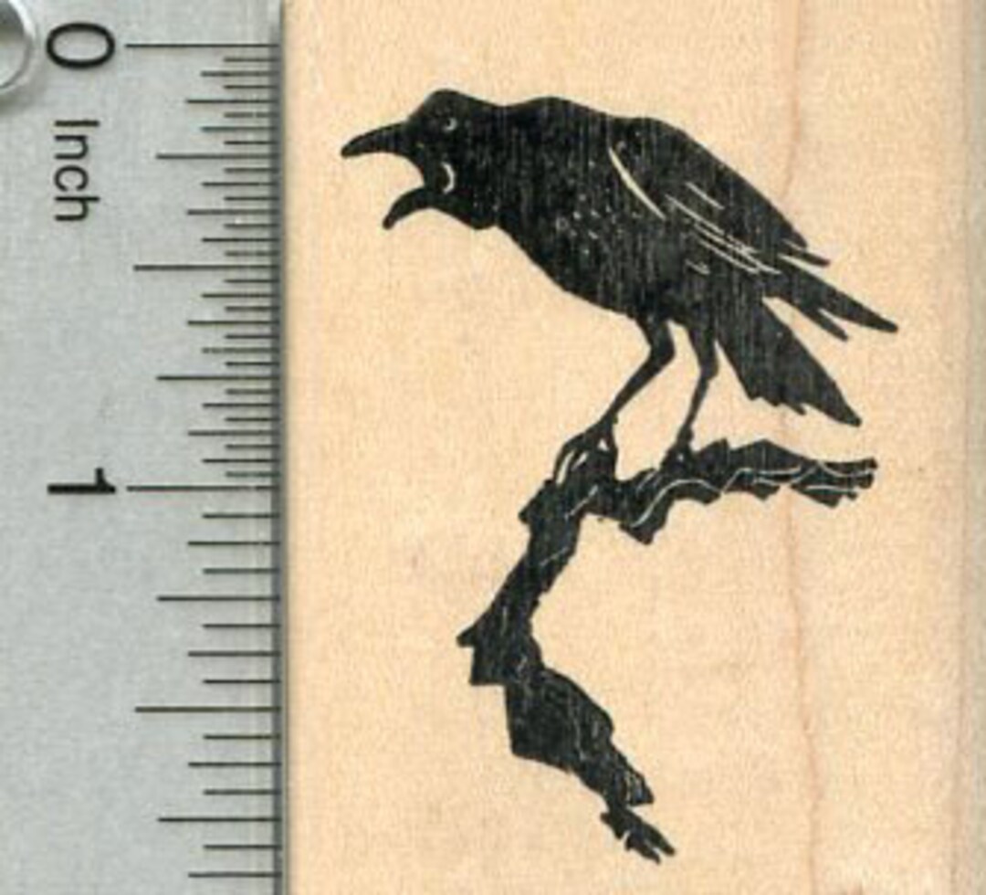 Raven Rubber Stamp, Bird on a Branch, Halloween Series G34711 Wood ...
