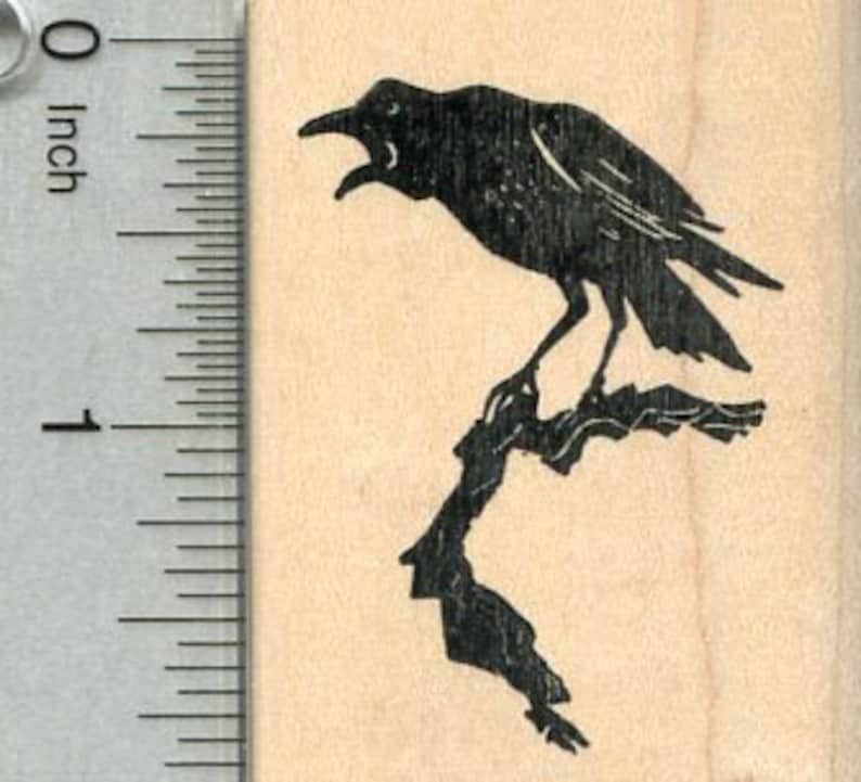 Raven Rubber Stamp, Bird on a Branch, Halloween Series G34711 Wood ...