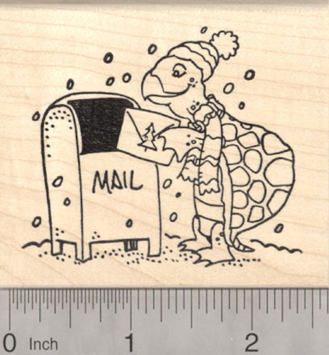 Christmas Card Turtle Rubber Stamp, Tortoise Mailing Holiday Greeting ...