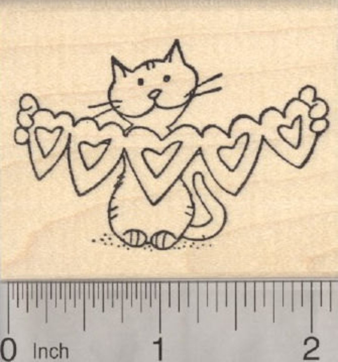 Valentine Cat Rubber Stamp, With Heart Cut Outs H29311 Wood Mounted - Etsy