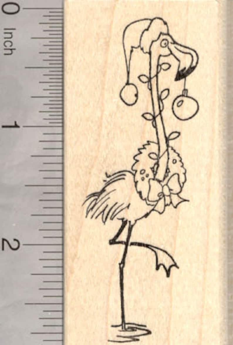 Christmas Flamingo Rubber Stamp Tropical Holiday With Wreath - Etsy