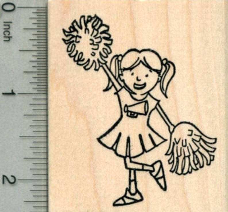 Cheerleader Rubber Stamp Girl With Pom Poms J30108 Wood - Etsy